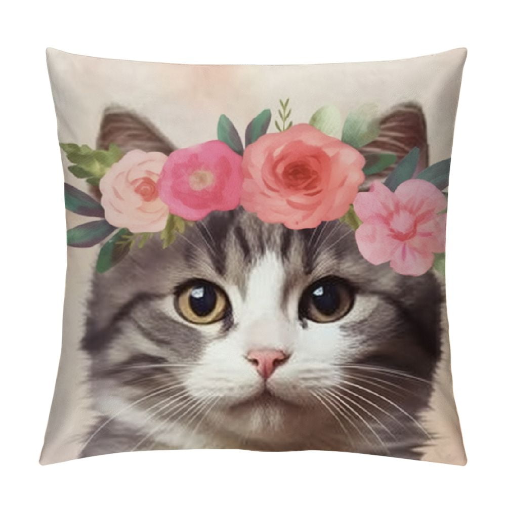 ARISTURING Watercolor Lovely Cat Art Print- Flower Pet Cat Canvas Wall ...