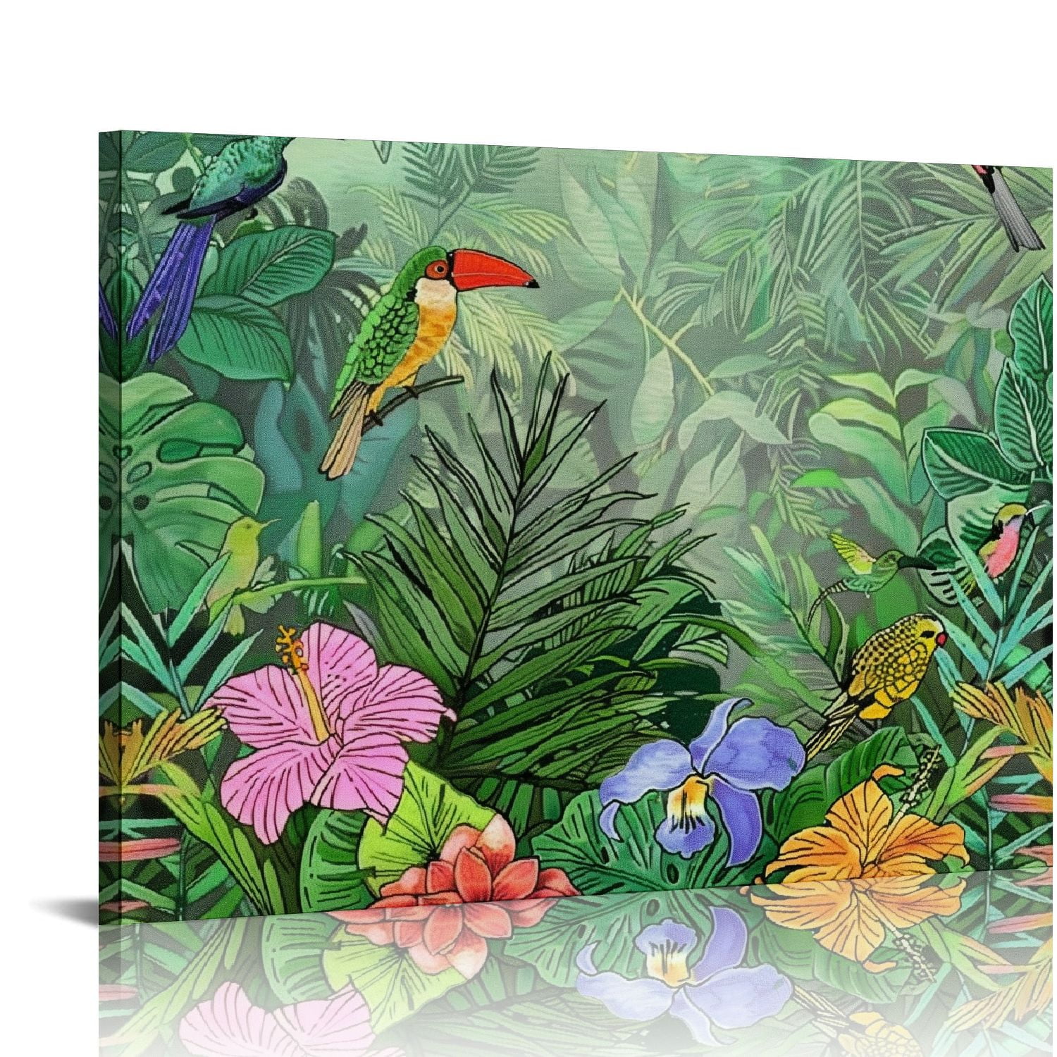 ARISTURING Watercolor Nature Tropical Floral Green Leaf Birds Paintings ...