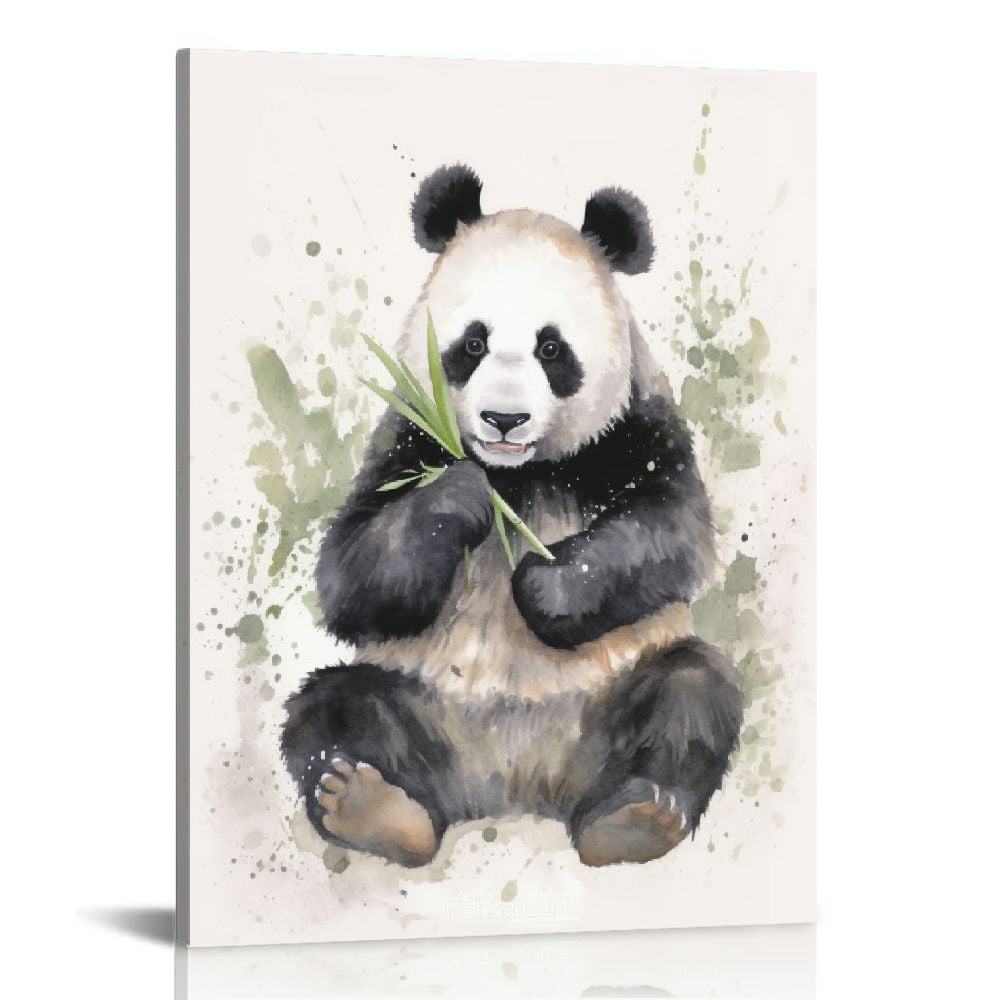 ARISTURING Watercolor Panda Canvas Print Wall Art Colorful Animal ...