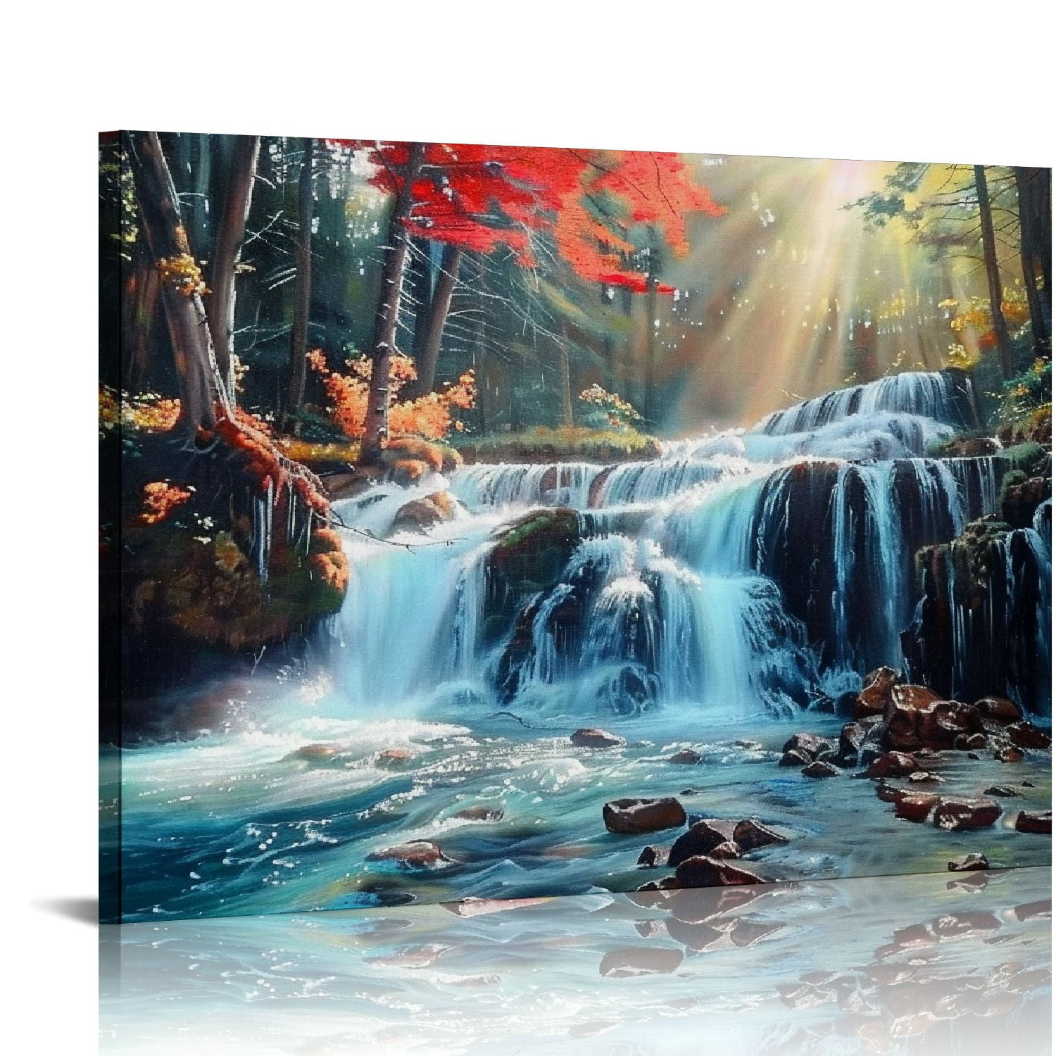 ARISTURING Waterfall Canvas Wall Art Red Forest Waterfall Pictures ...