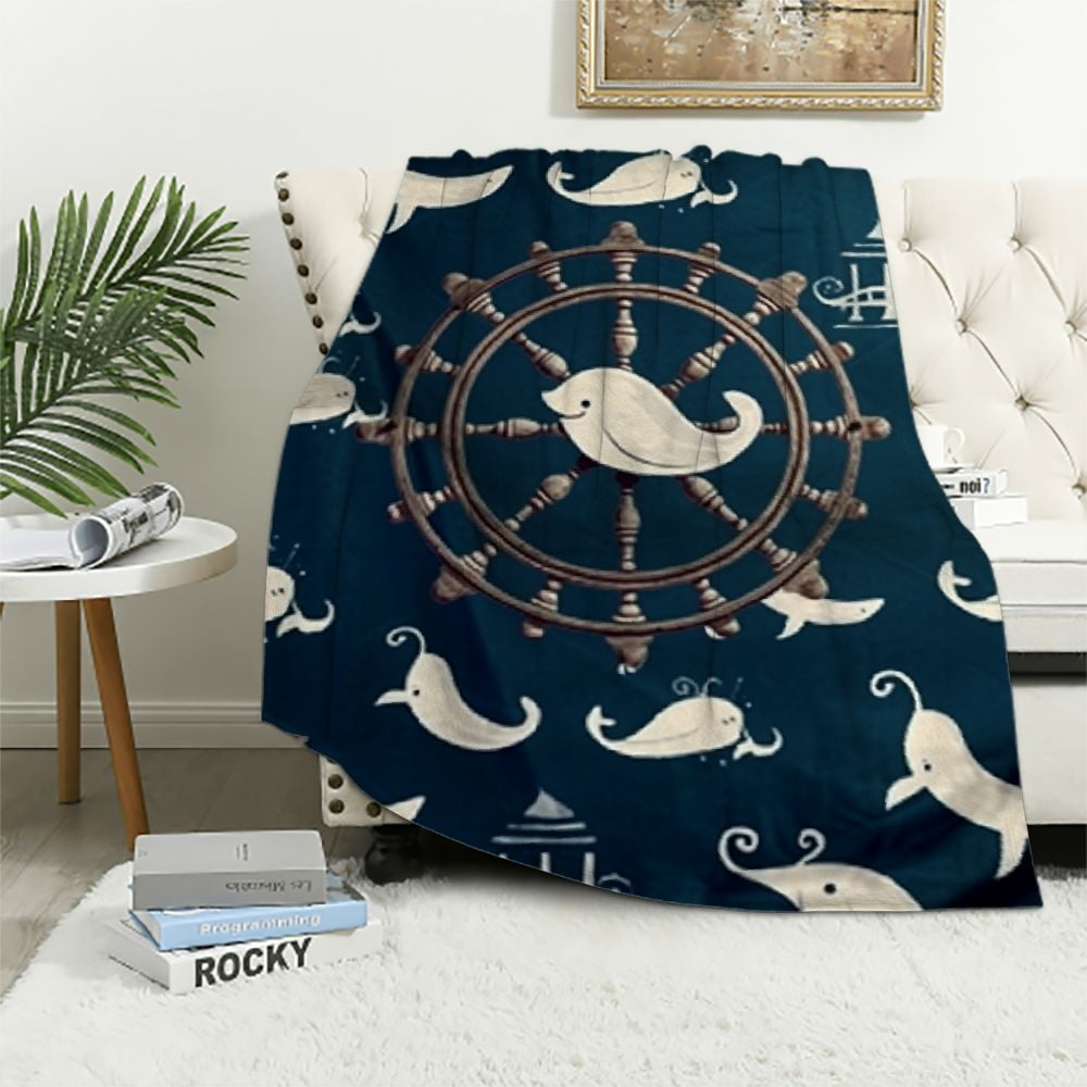 ARISTURING Whale Nautical Anchor Blanket Gifts - Ocean Theme Animal ...
