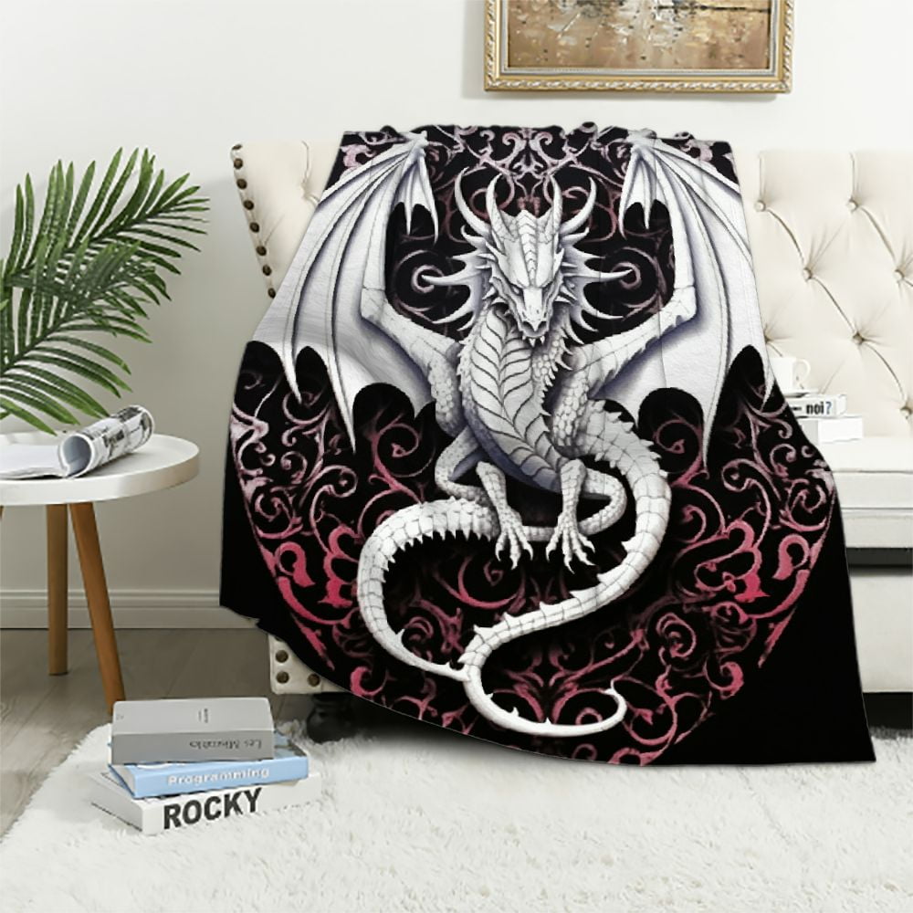 ARISTURING White Black Dragon Throw Blanket,Vintage Boho Floral Print ...
