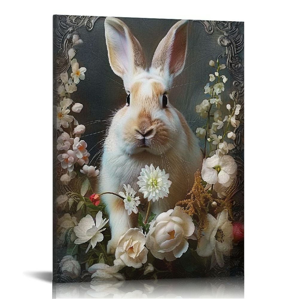 Jiayy White Bunny Rabbit Art Print, French Country Farm Cute Vintage ...