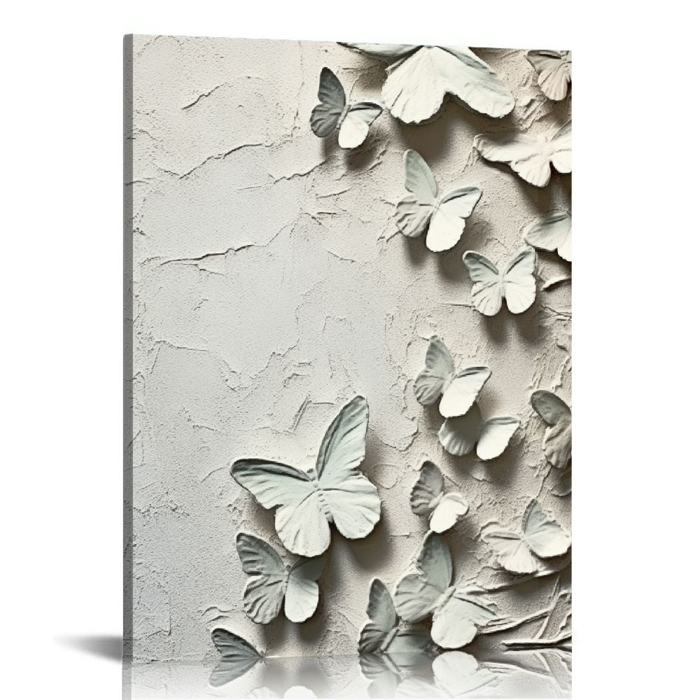 ARISTURING White Butterfly Canvas Wall Art Minimalist Textured Painting ...