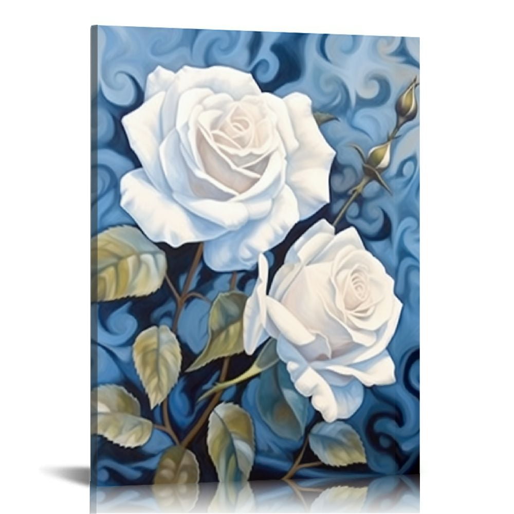 ARISTURING White Flower Picture Canvas Wall Art Blue Abstract Theme for ...