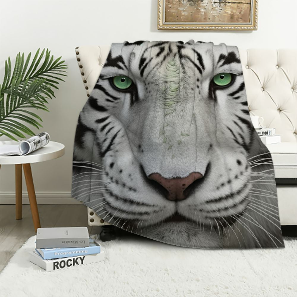 HENGT White Tiger Throw Blanket Close-Up Beautiful Portrait Tiger ...