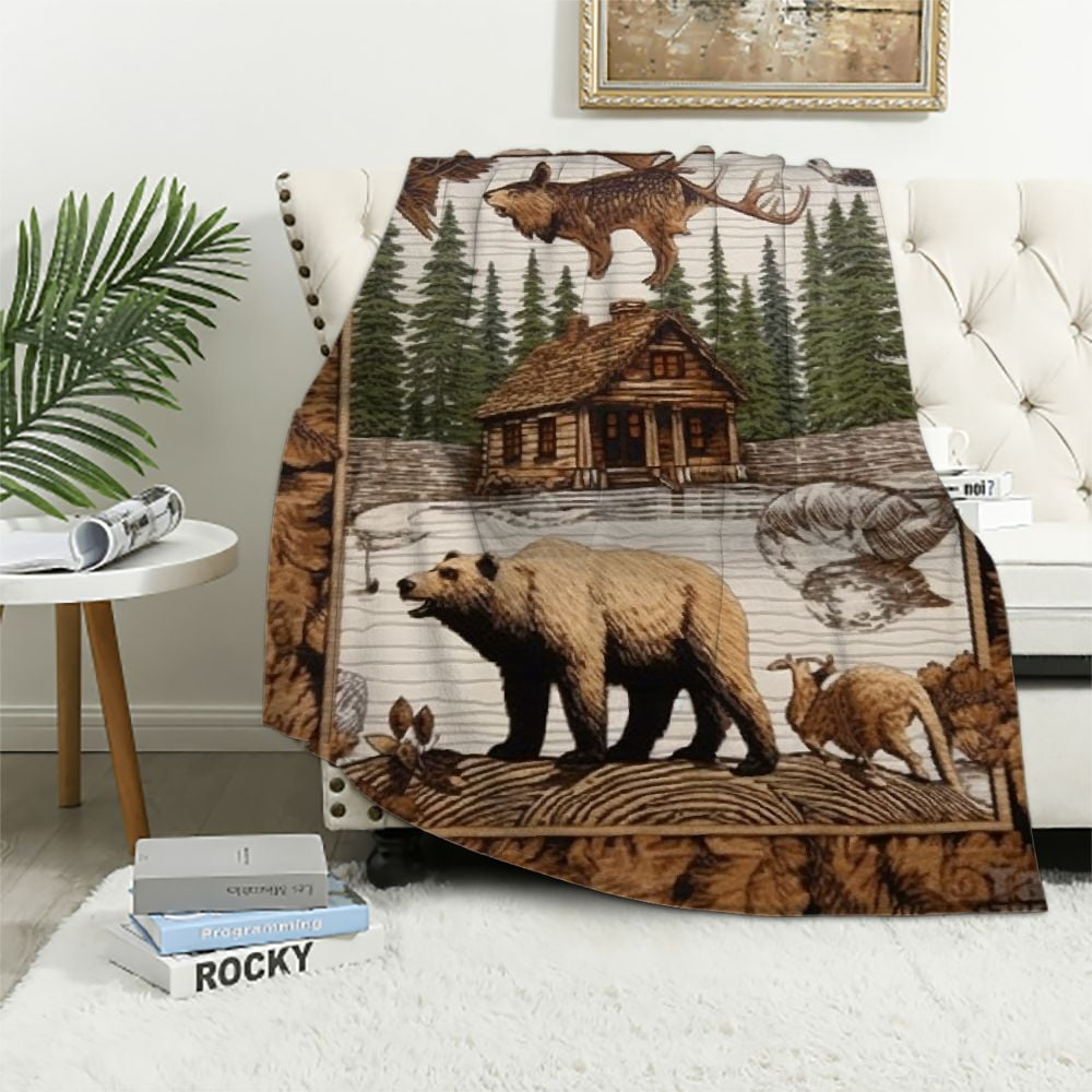 HENGT Wild Animals Blanket Bear Deer Plush Throw Blanket Super Soft ...