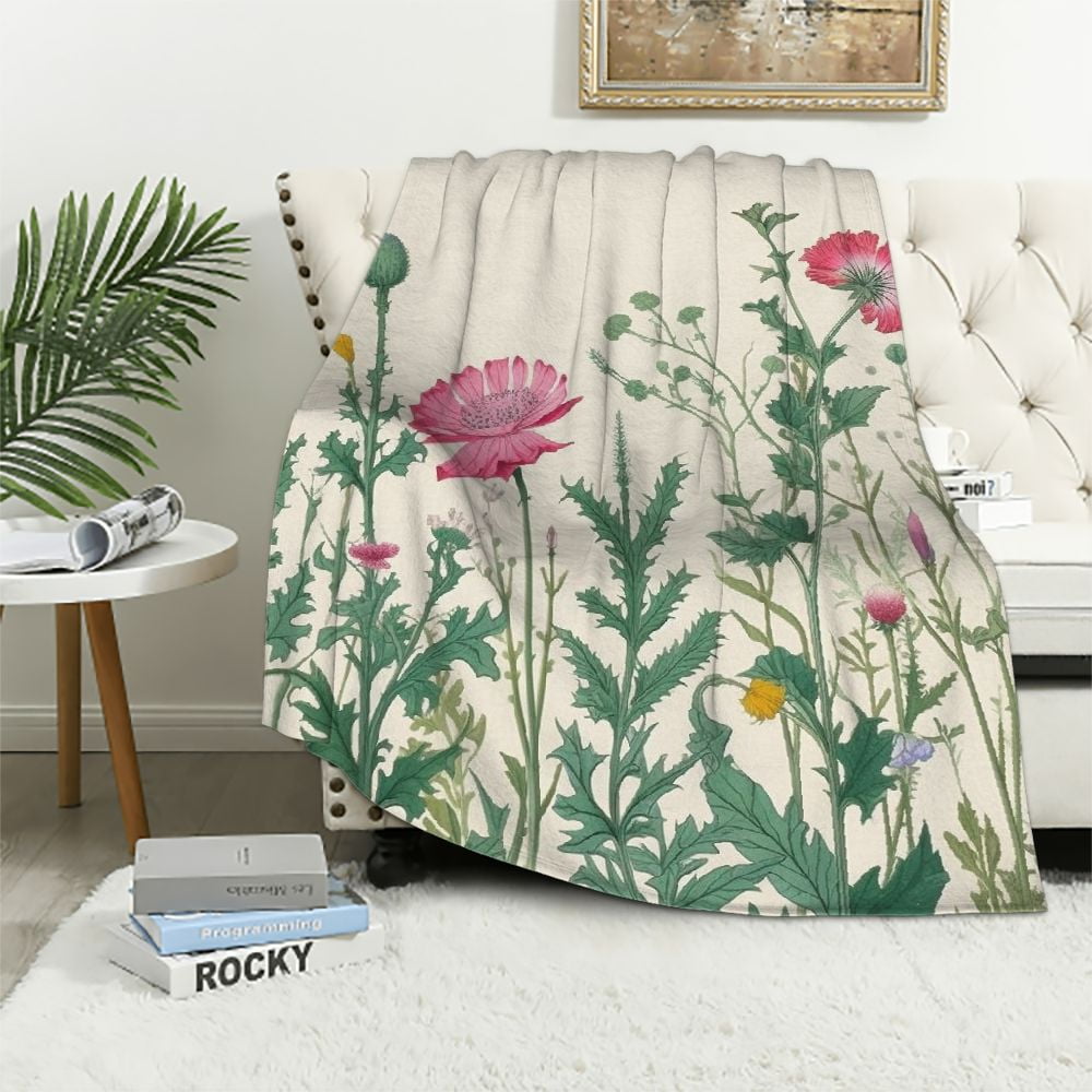 ARISTURING Wildflower Botanical Floral Throw Blanket Vintage Soft Fuzzy ...