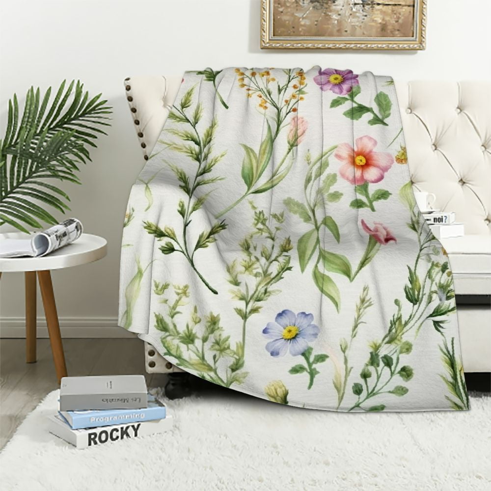 HENGT Wildflowers Throw Blanket Botanical Floral Printed Blanket Super ...