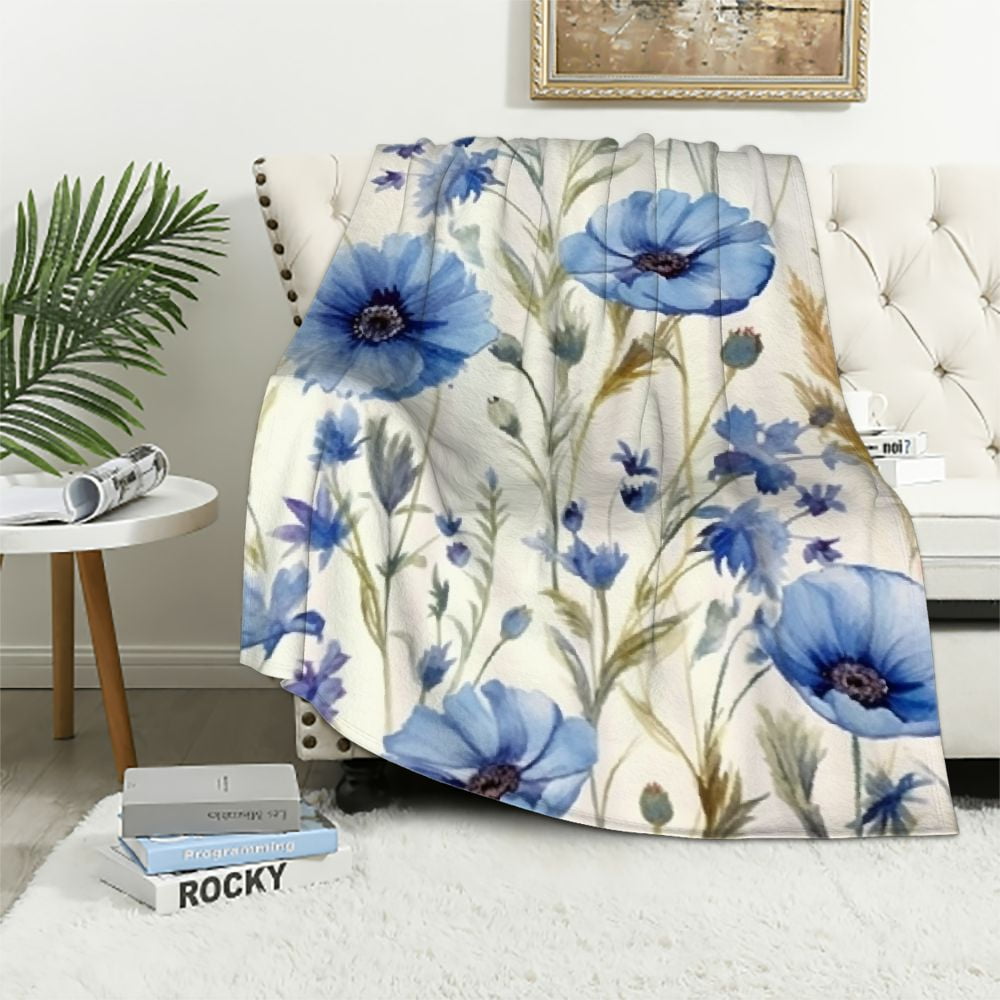 Hengt Wildflowers Throw Blanket Colorful Watercolor Flowers Poppy