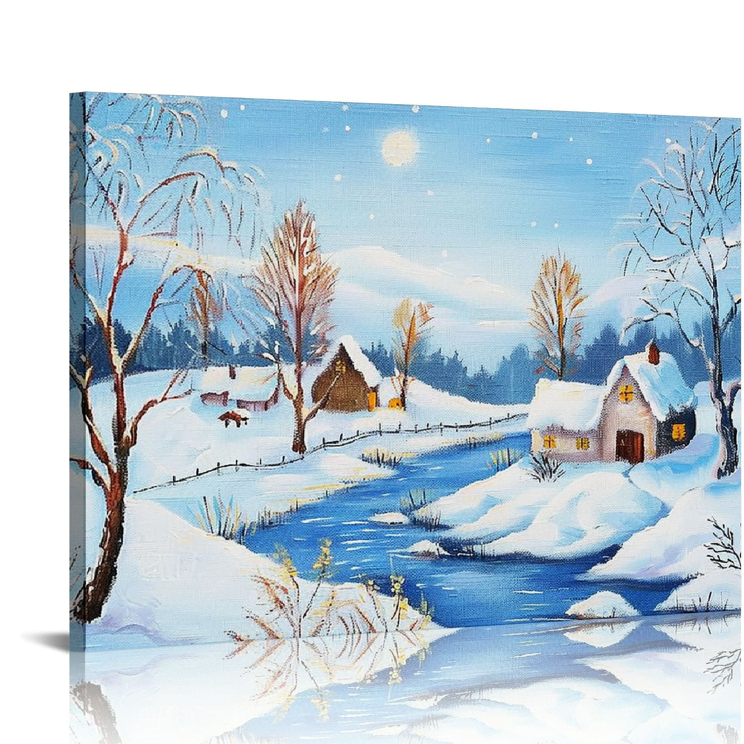 ARISTURING Winter Landscape Frozen River In The Forest Lake House ...