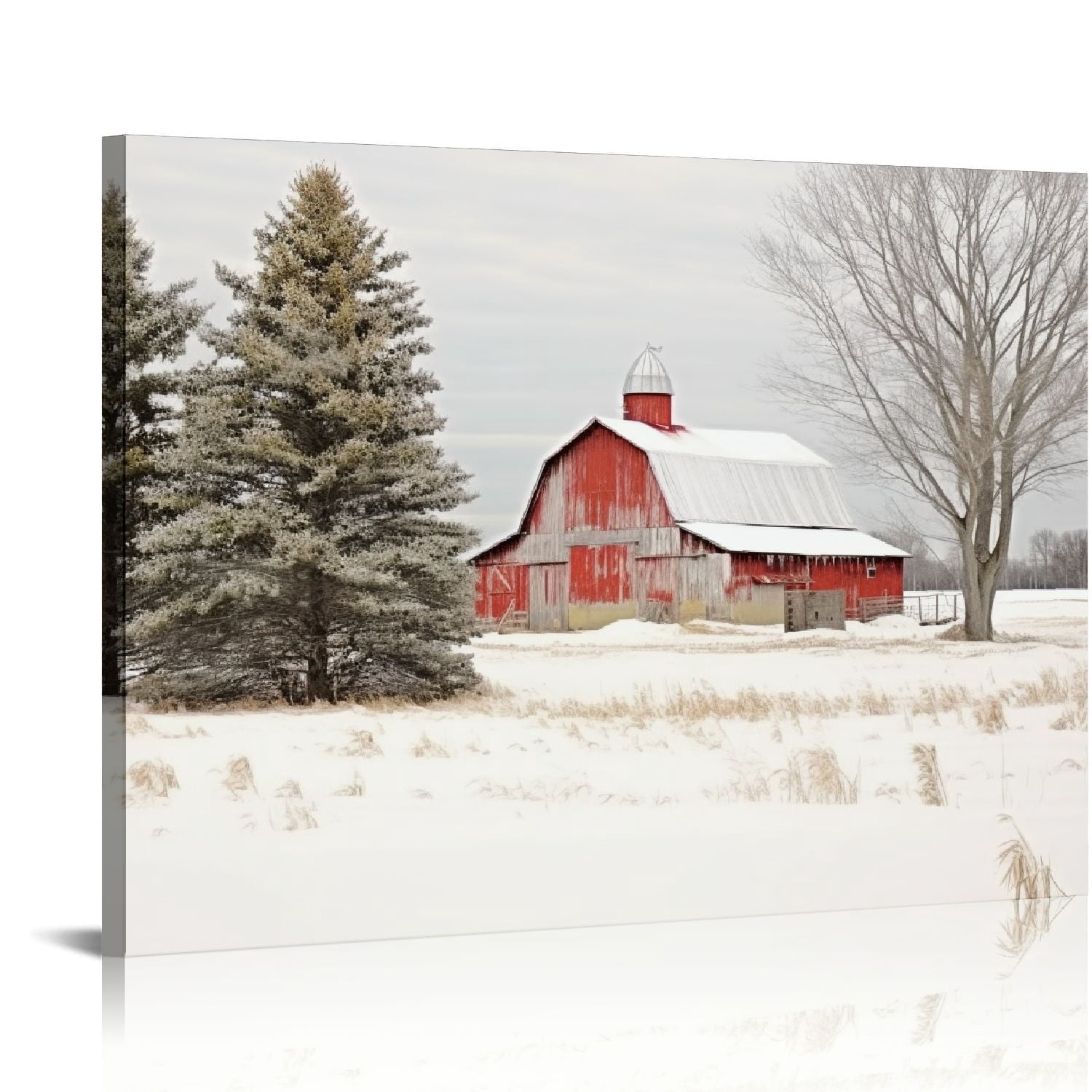 ARISTURING Winter Scenes Pictures Old Red Barn Canvas Wall Art Winter ...