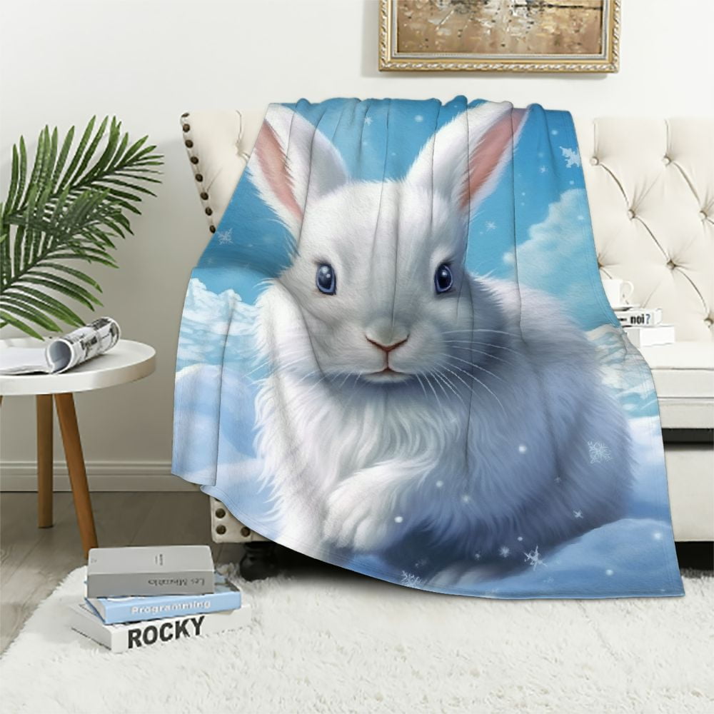 ARISTURING Winter Snow Cute Rabbit Bunny Throw Blanket for Couch ...