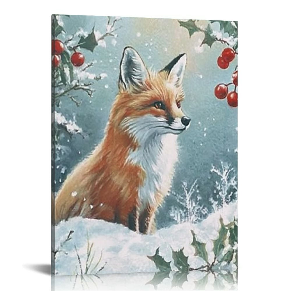 ARISTURING Winter Snowy Trees Wild Animals Bird Hare Fox Canvas Wall ...