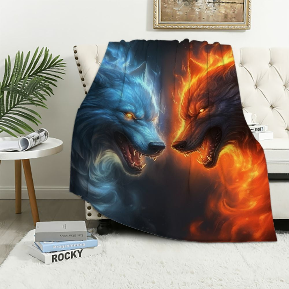 ARISTURING Wolf Gifts Blanket, Fire and Ice Wolf Blanket, Cool Wolf ...