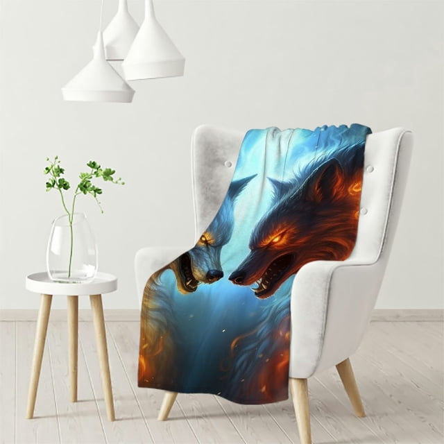 ARISTURING Wolf Gifts Blanket, Fire and Ice Wolf Blanket, Cool Wolf ...
