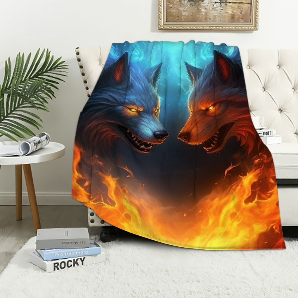 ARISTURING Wolf Gifts Blanket, Fire and Ice Wolf Blanket, Cool Wolf ...