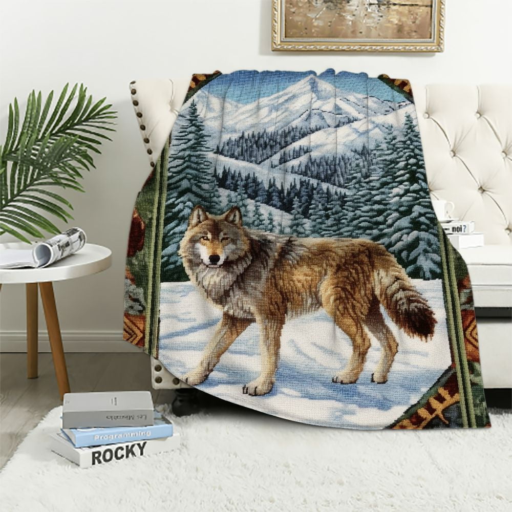 ARISTURING Wolf Lodge Blanket - Wildlife Cabin Gift Throw Woven from ...