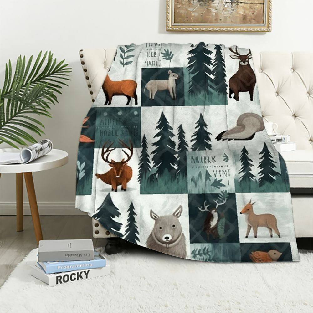 ARISTURING Woodland Animal Blanket for Boys Girls, Jungle Forest Animal ...