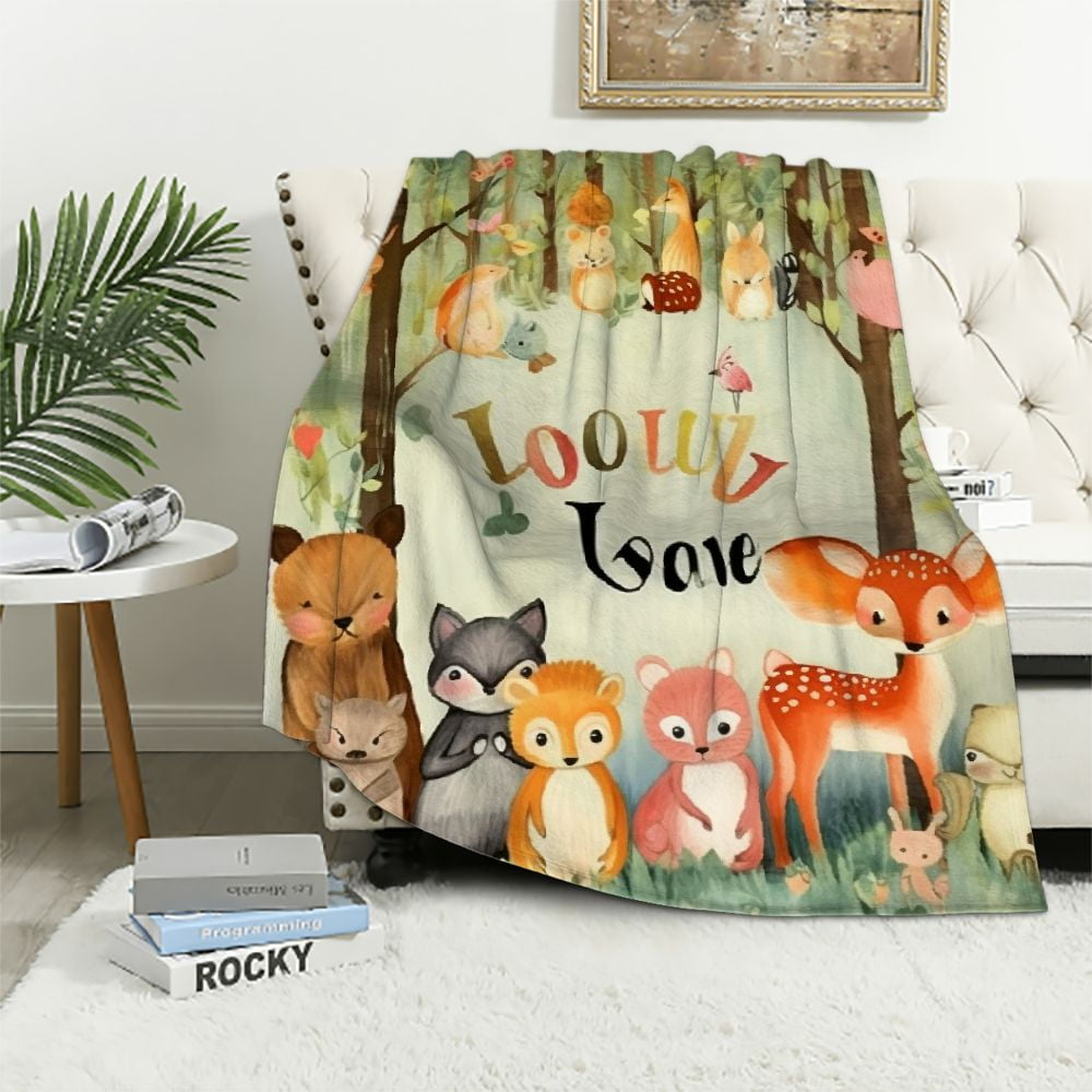 ARISTURING Woodland Animal Blanket for Kids, Soft Jungle Forest Animal ...