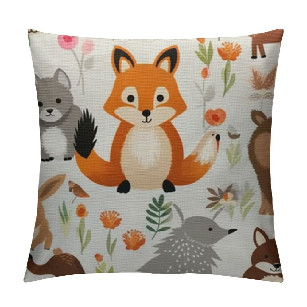 ARISTURING Woodland Animal Throw Pillow Case Cute Squirrel Raccoon ...