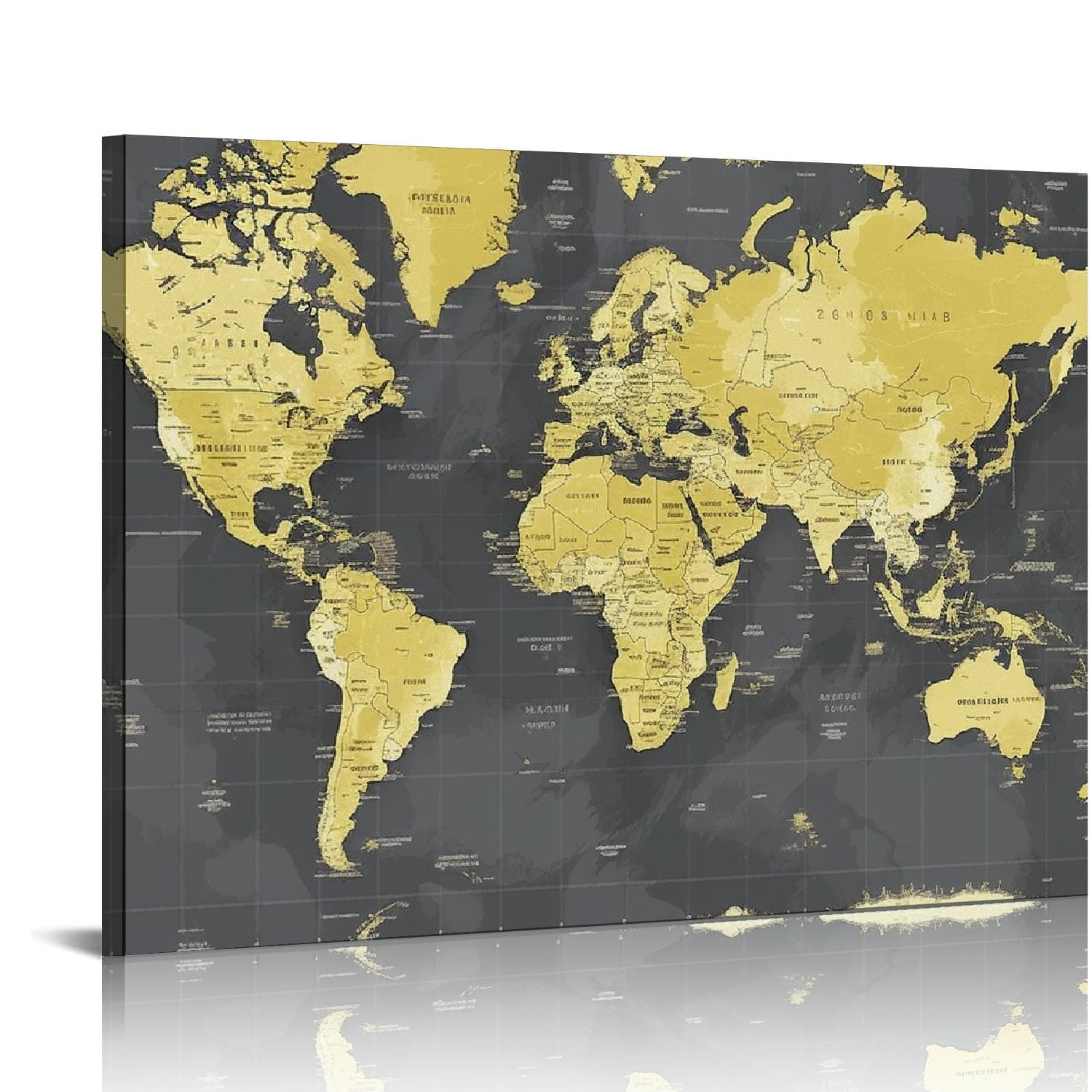 ARISTURING XLarge Grey World Map Canvas Wall Art Vintage Map of World ...
