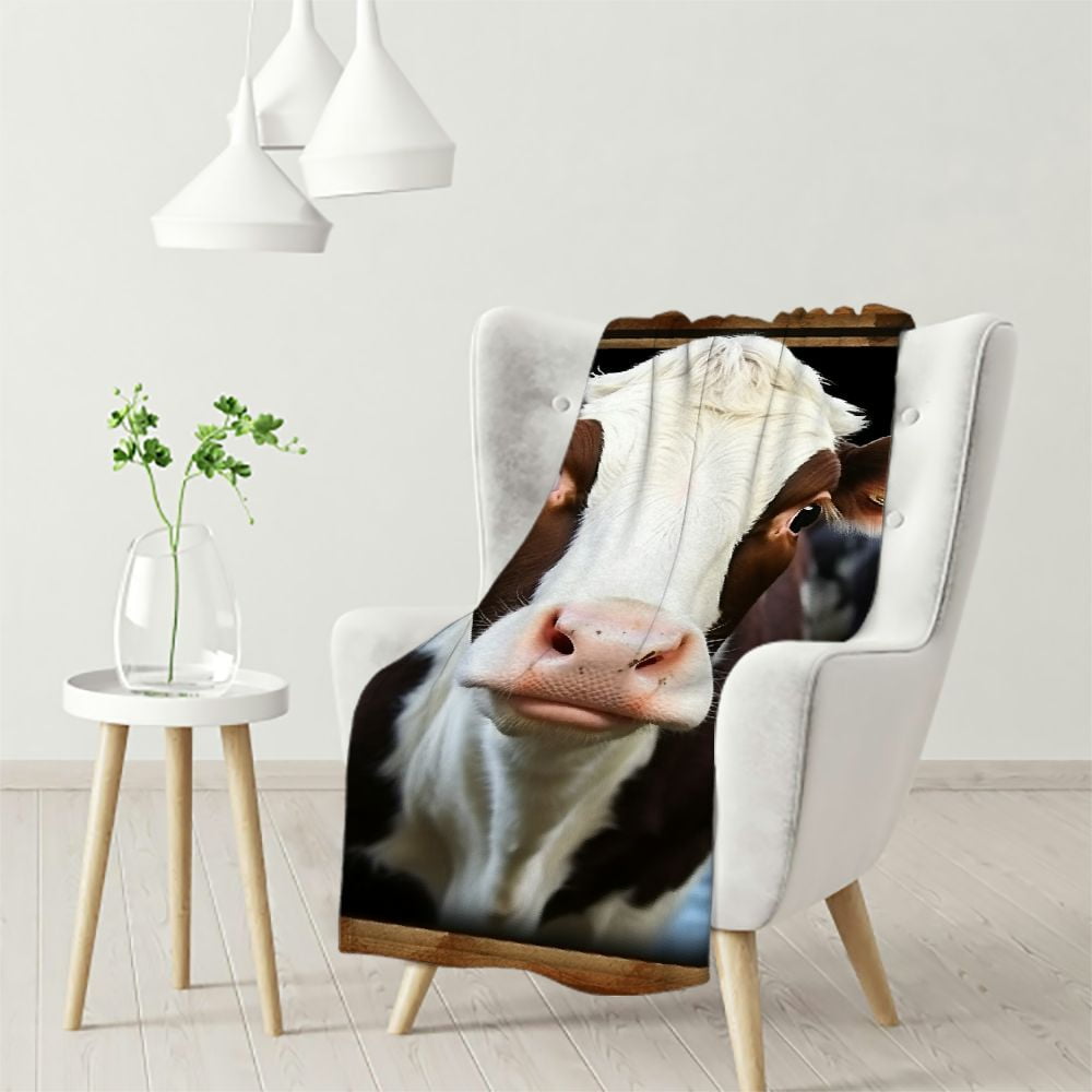 ARISTURING YANR Cute Cow Print Blanket Cartoon Cow Print Bedding Sherpa ...