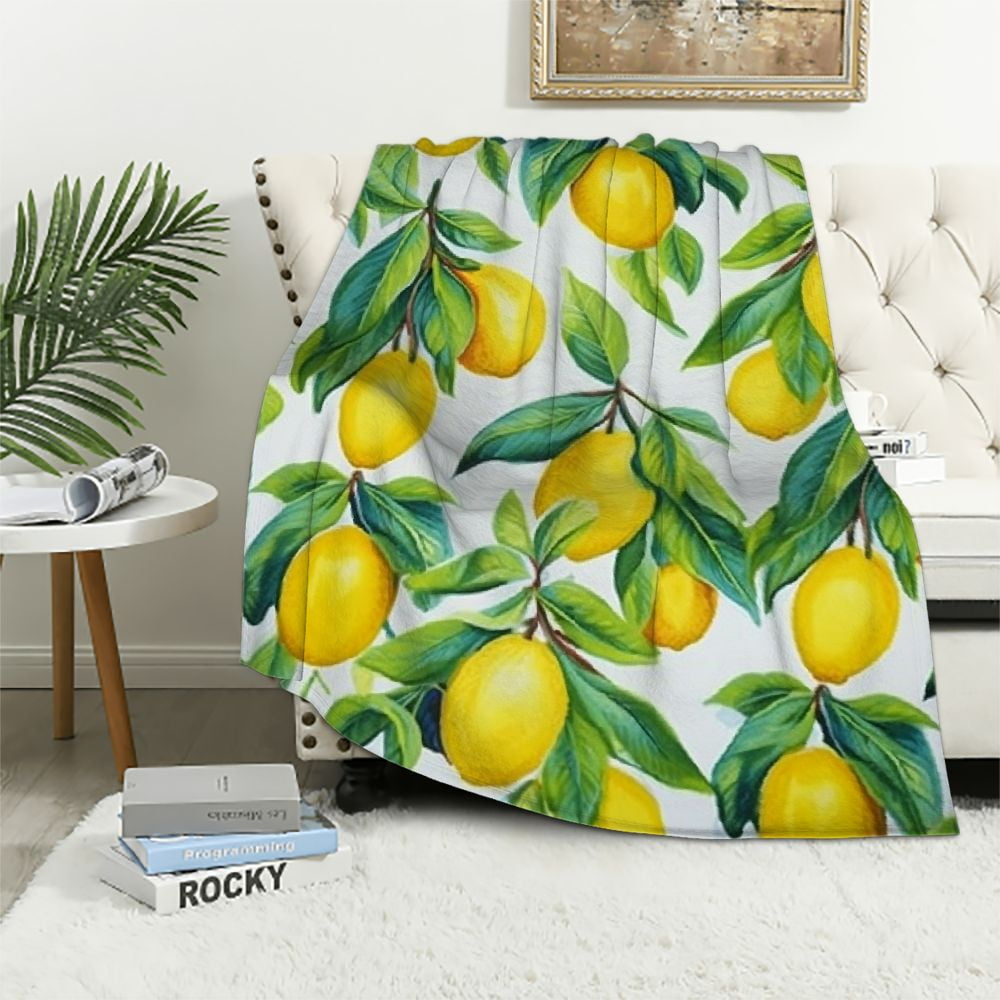 ARISTURING Yellow Lemon Flannel Lightweight Blankets Plush Bedding ...