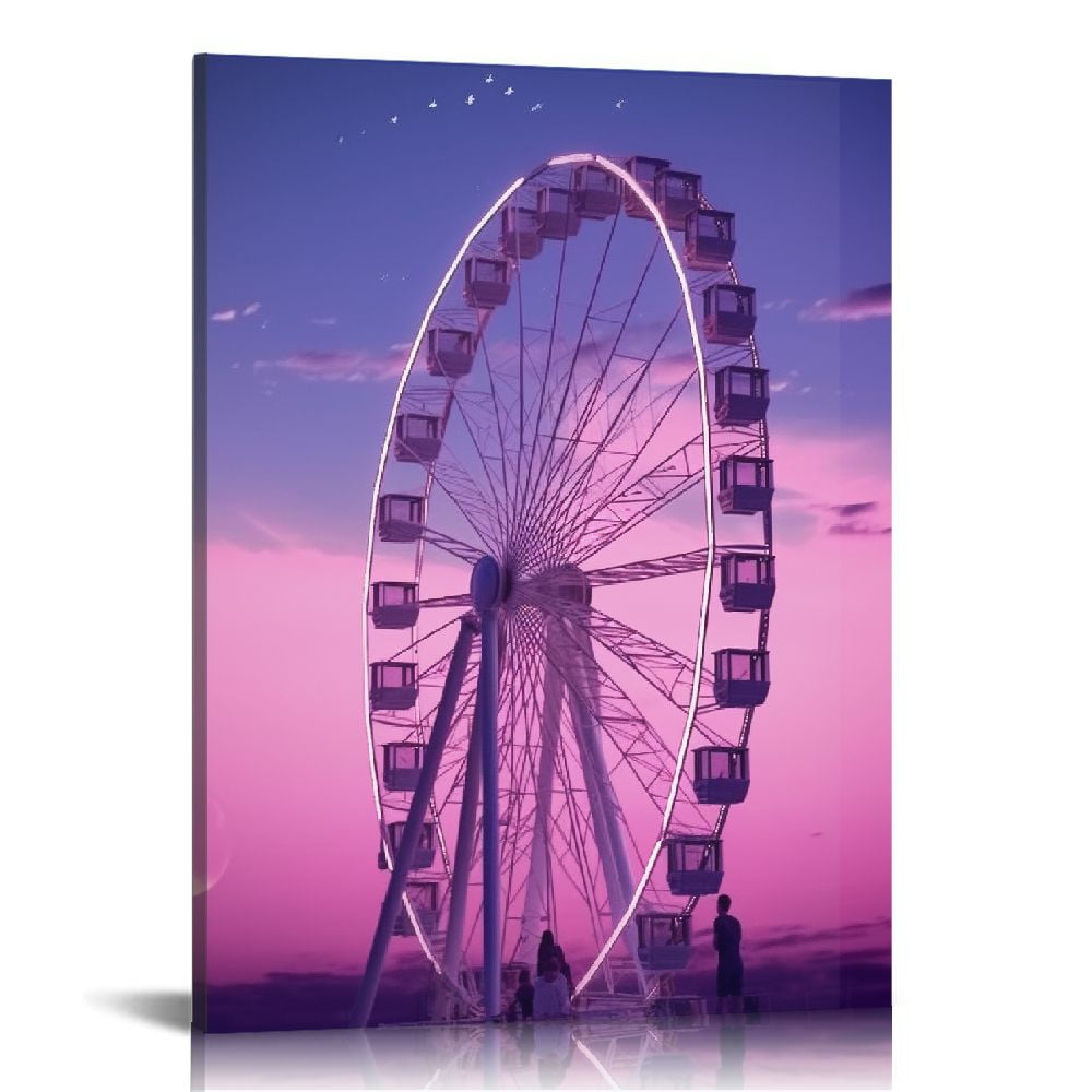 ARISTURING canvas wall art,Pink purple sky, Ferris wheel wall ...