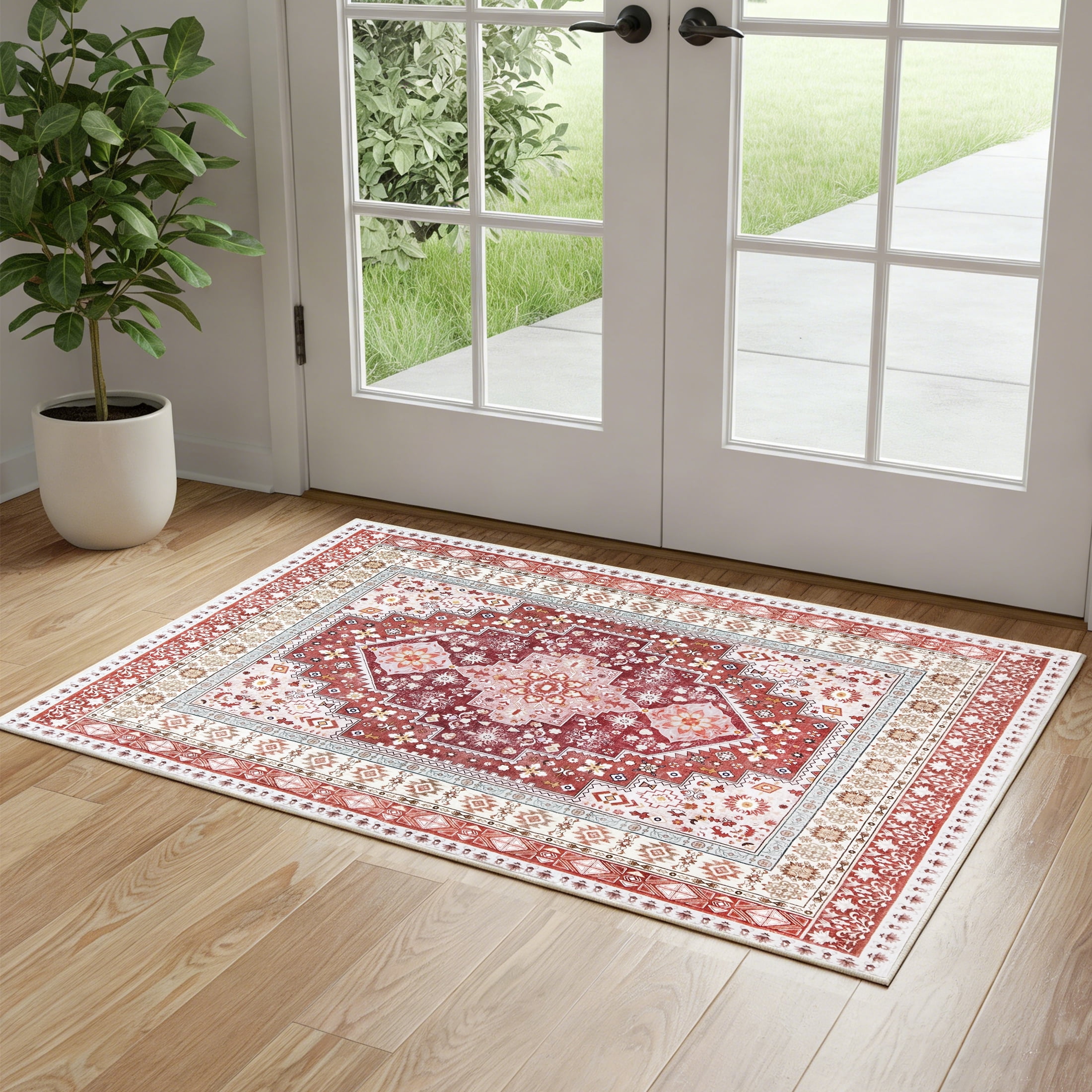 ARJINCUTE Vintage Distressed Bohemian Red Area Rug 3' x 5' Non-Slip ...