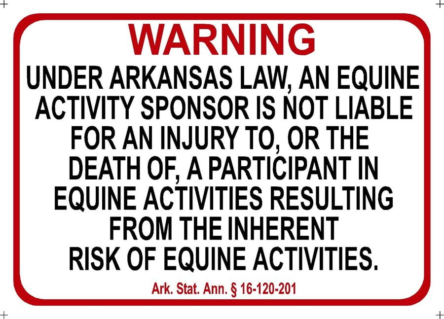 ARKANSAS Equine Metal Aluminum Sign activity liability warning statute ...