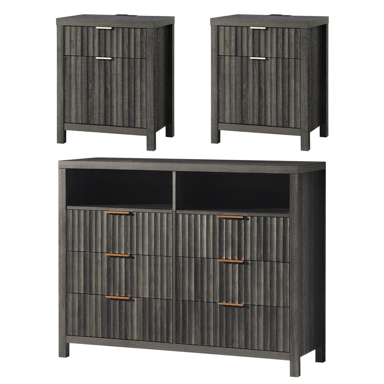 ARKANTOS 3 Piece Bedroom Furniture Set, 6 Drawer Double Dresser and 2 ...