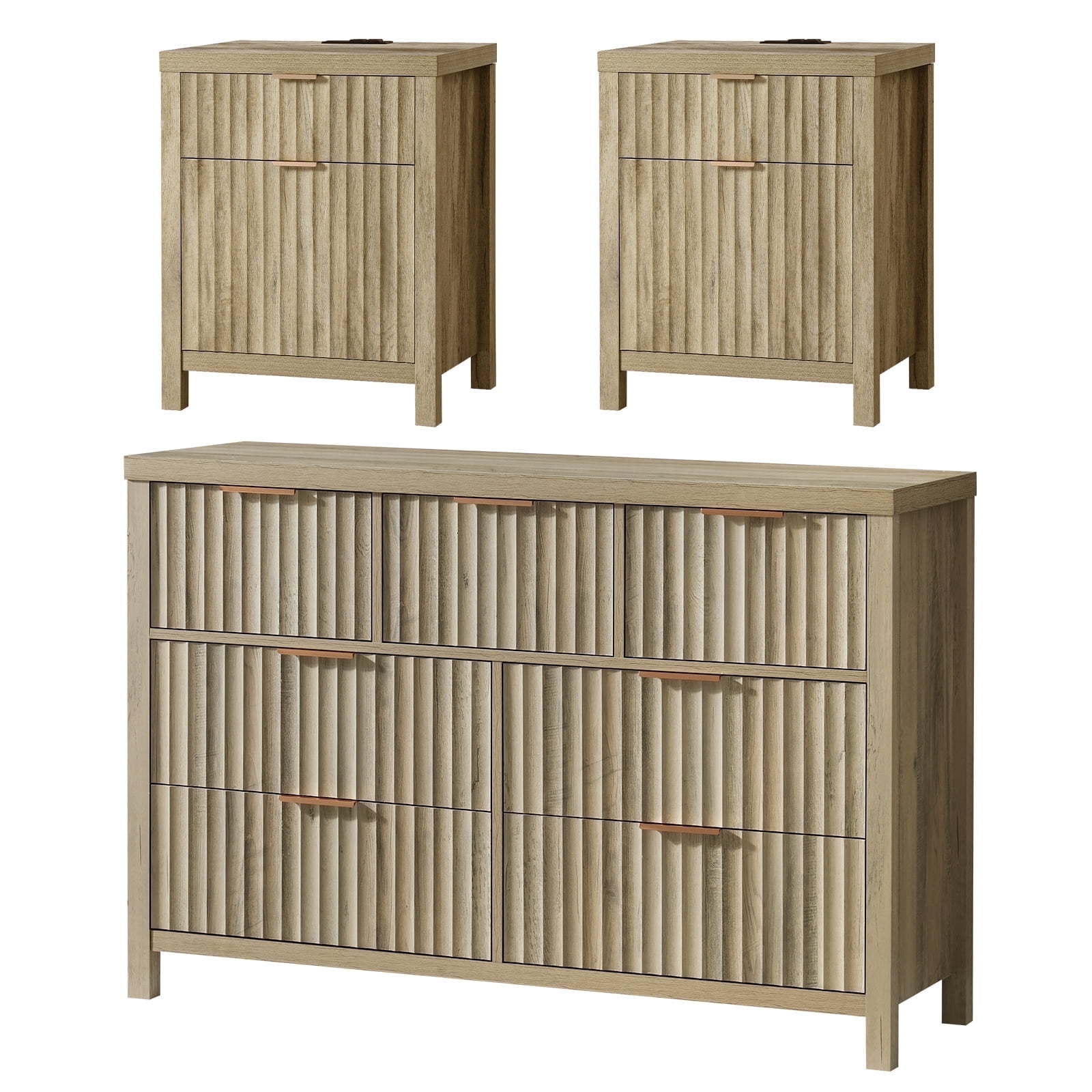 ARKANTOS 3 Piece Bedroom Furniture Set, 7 Drawer Double Dresser and 2 ...