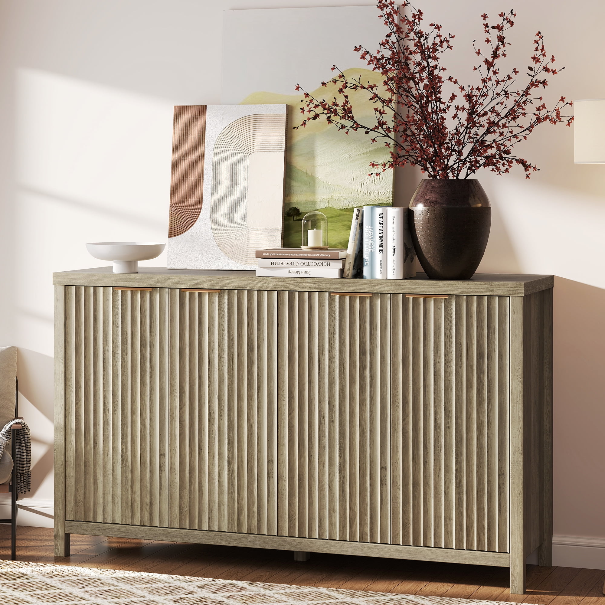 ARKANTOS 4-Door Sideboard Buffet Cabinet with Adjustable Shelves, Wave ...