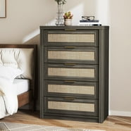 "Rovaurx 6 Drawer Double Dresser Chest, Rattan Storage, Mid-Century ...