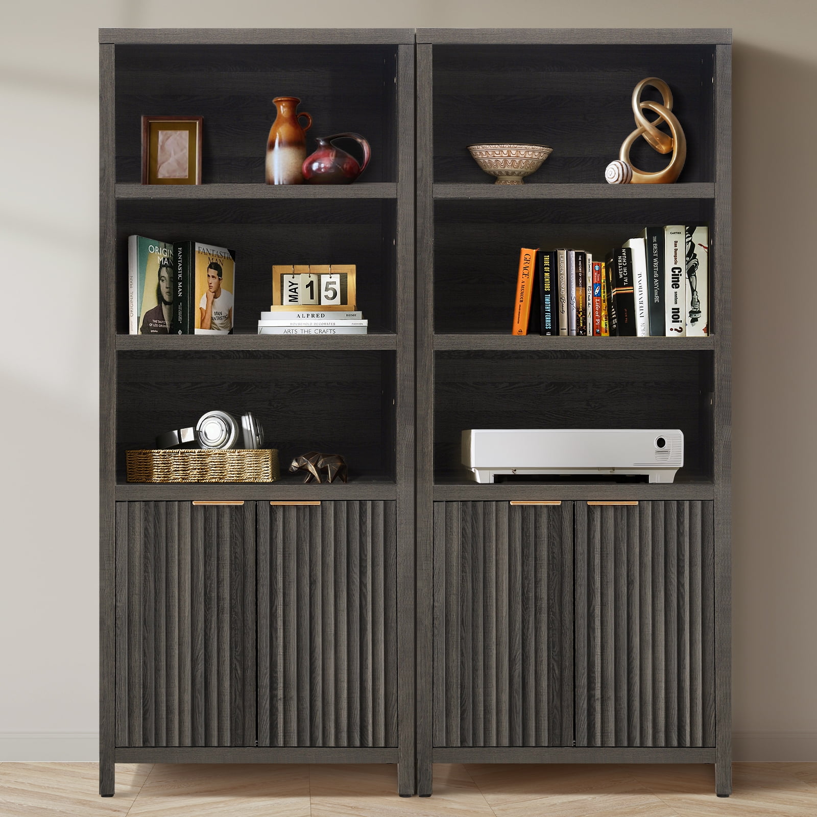 ARKANTOS 5 Shelf Bookcase with Doors Adjustable Shelf and Storage ...