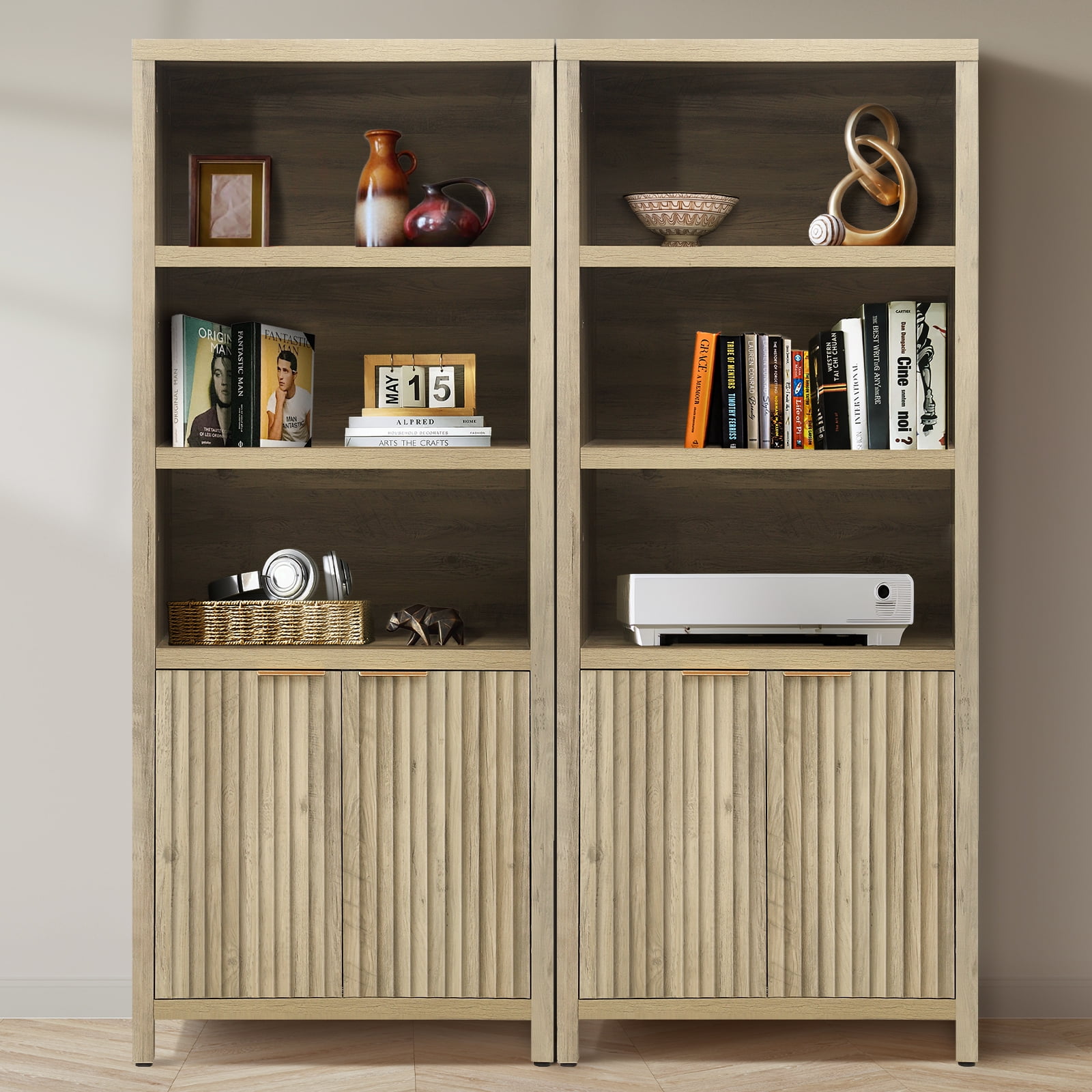 ARKANTOS 5 Shelf Bookcase with Doors Adjustable Shelf and Storage ...
