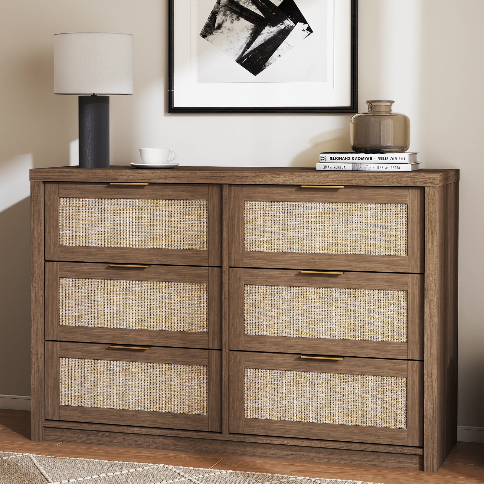 ARKANTOS 6 Drawer Rattan Dresser, Bohemian Chest of Drawers for Bedroom ...