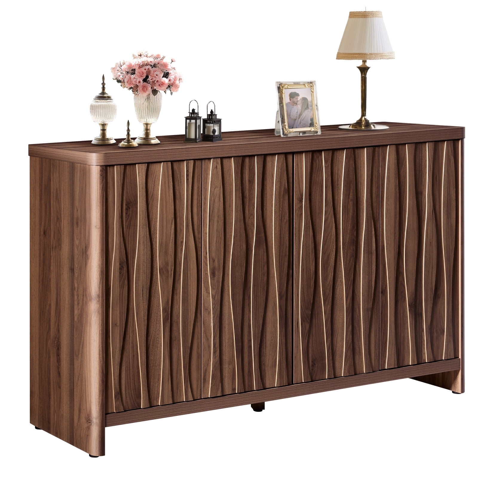 ARKANTOS 60" Sideboard Buffet Cabinet with 4 Ripple-Pattern Doors and ...