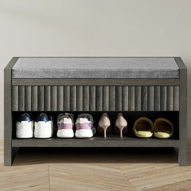 Household Essentials Storage Bench with 3 Grey Drawers 10 Shoe ...