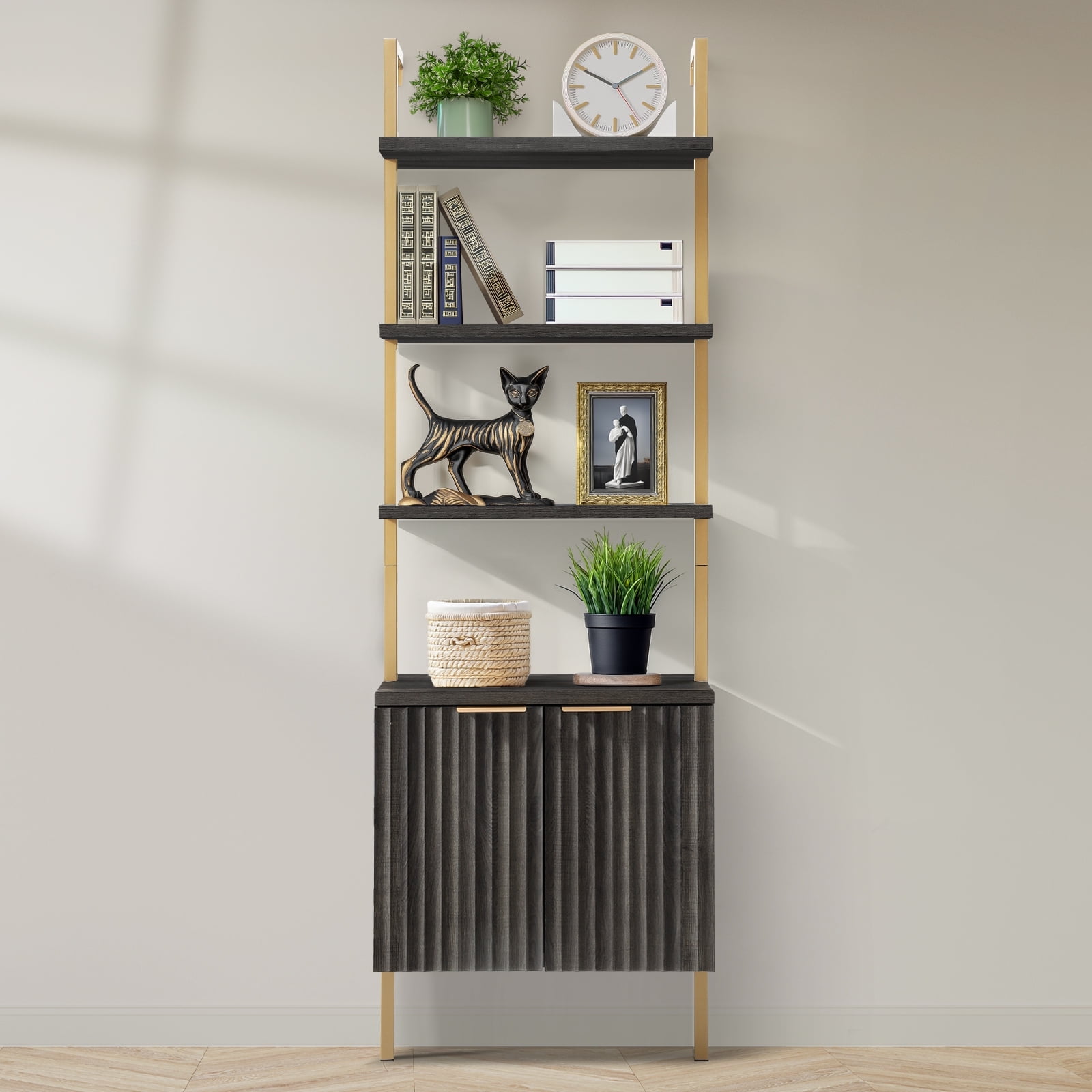 ARKANTOS Ladder Bookshelf 5 Tier Adjustable Shelf Fluted Cabinet Wall ...