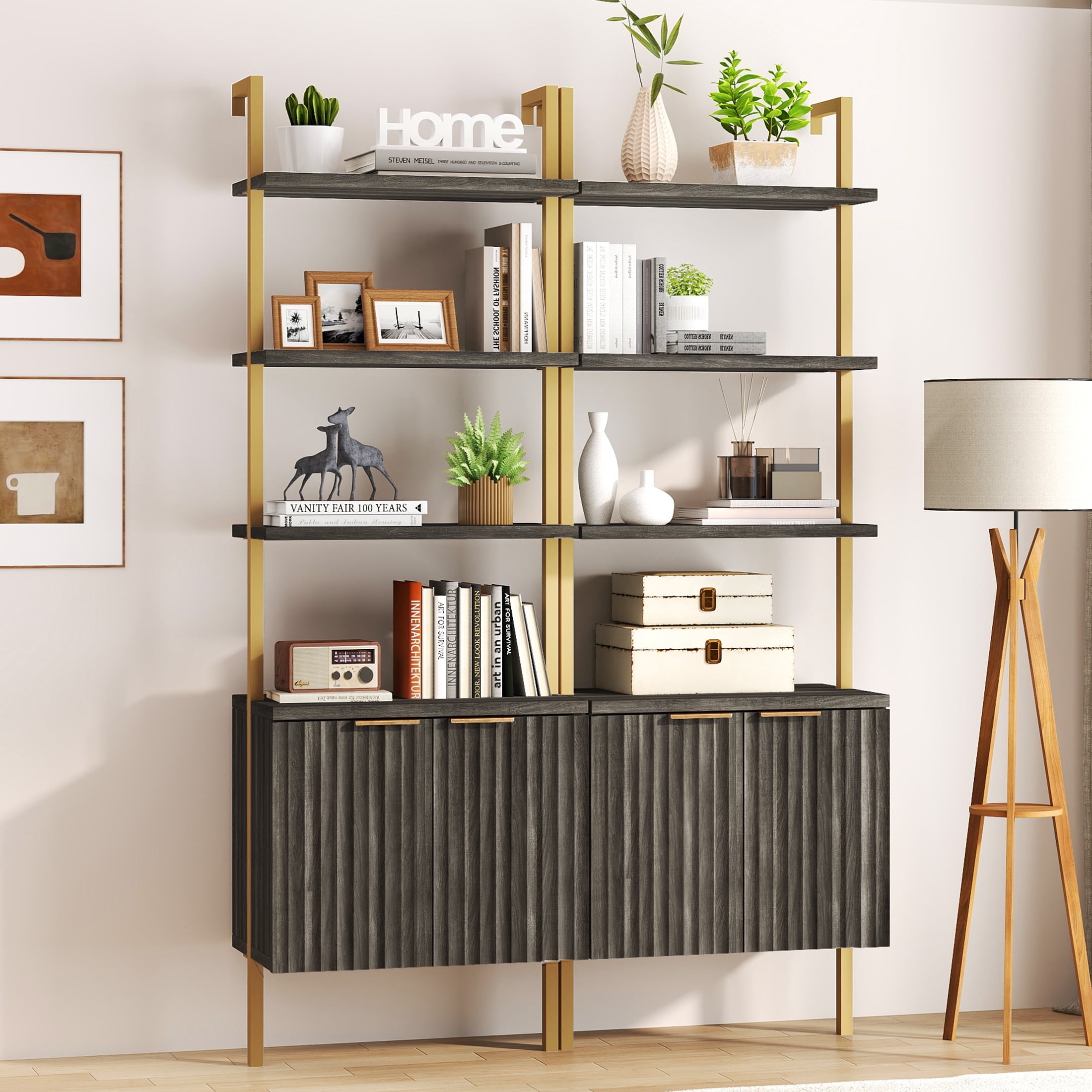 ARKANTOS 5-Tier Ladder Bookshelf, Wall-Mounted Bookcase with Fluted ...