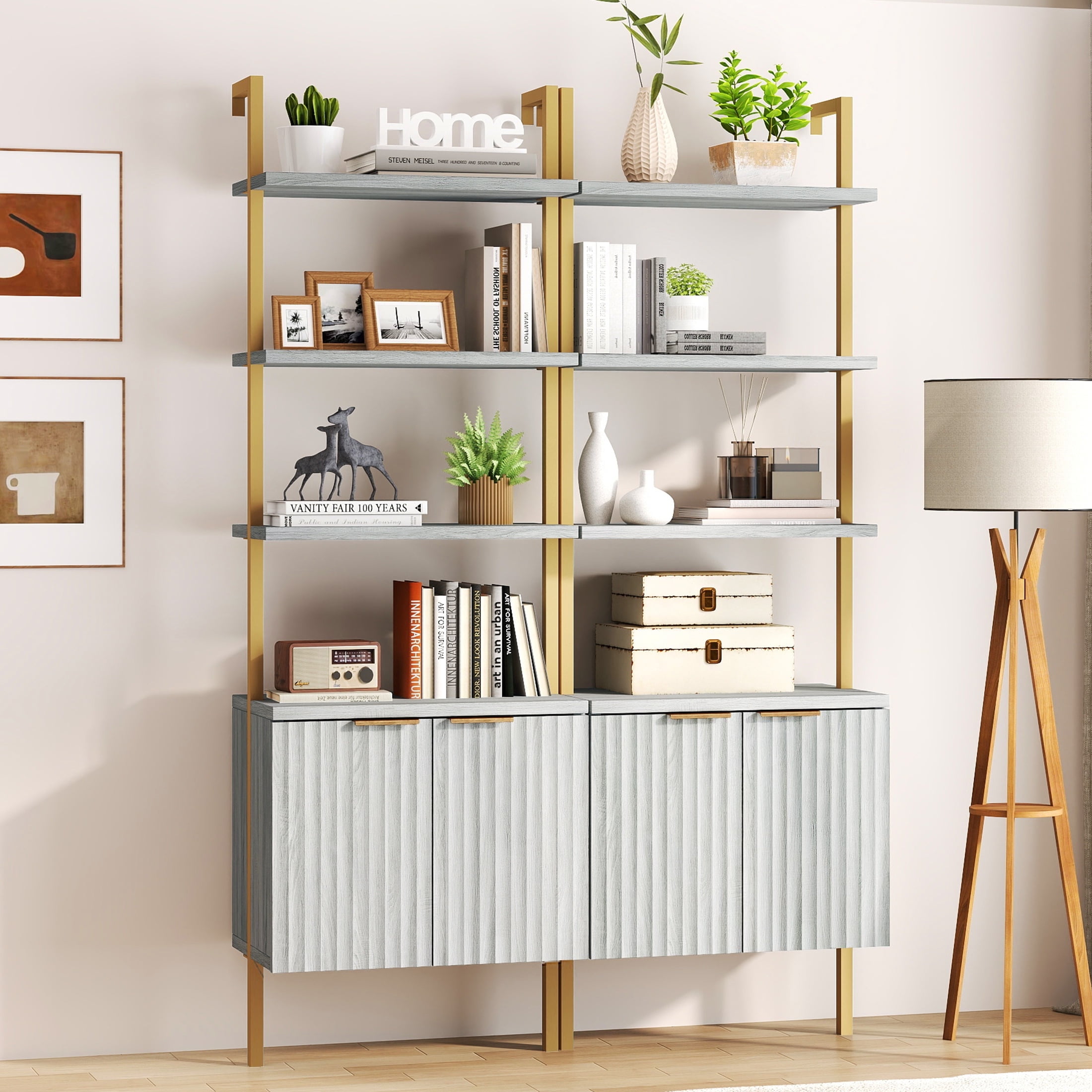 ARKANTOS 5-Tier Ladder Bookshelf, Wall-Mounted Bookcase with Fluted ...