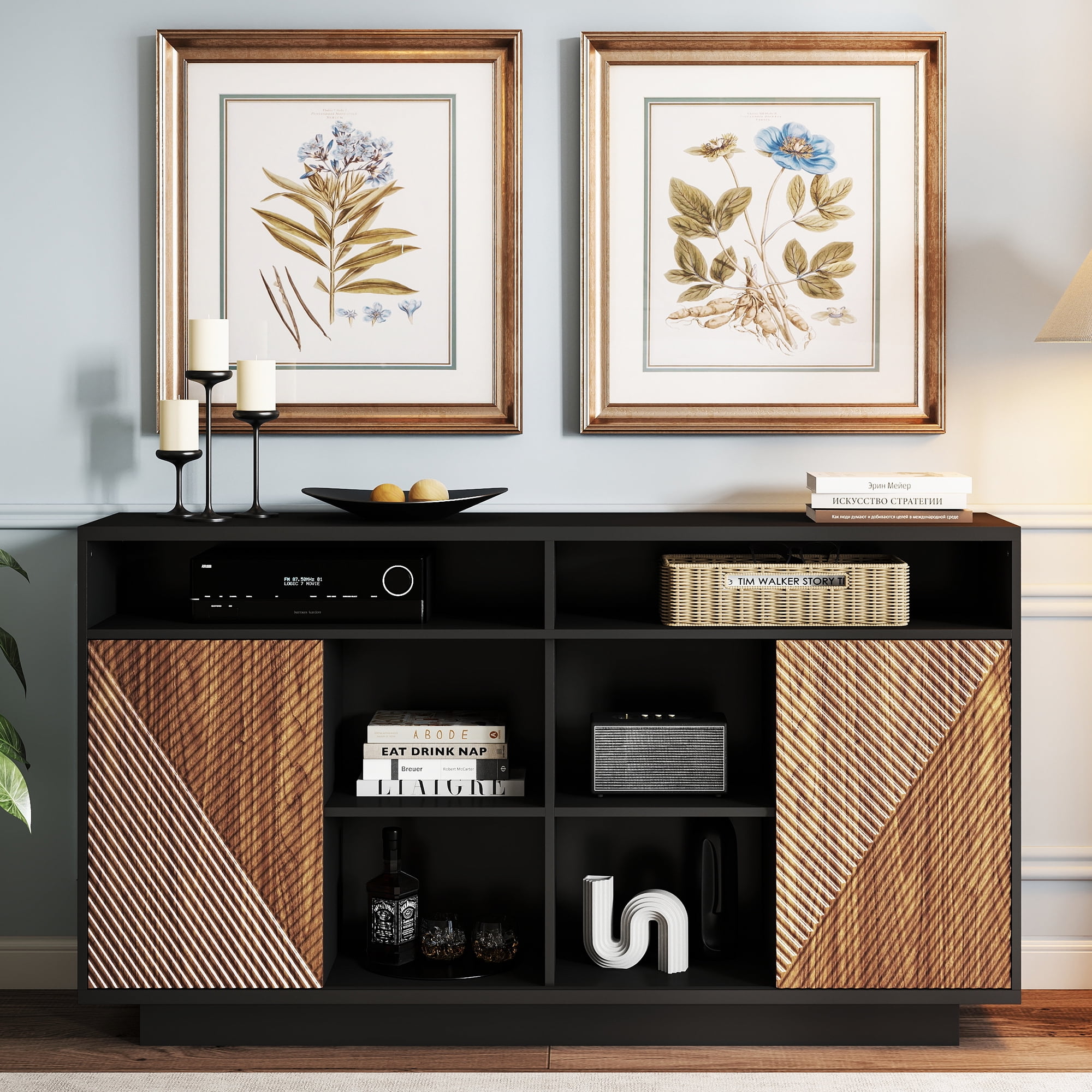 ARKANTOS Modern Sideboard Cabinet with 2 Sliding Doors and Adjustable ...