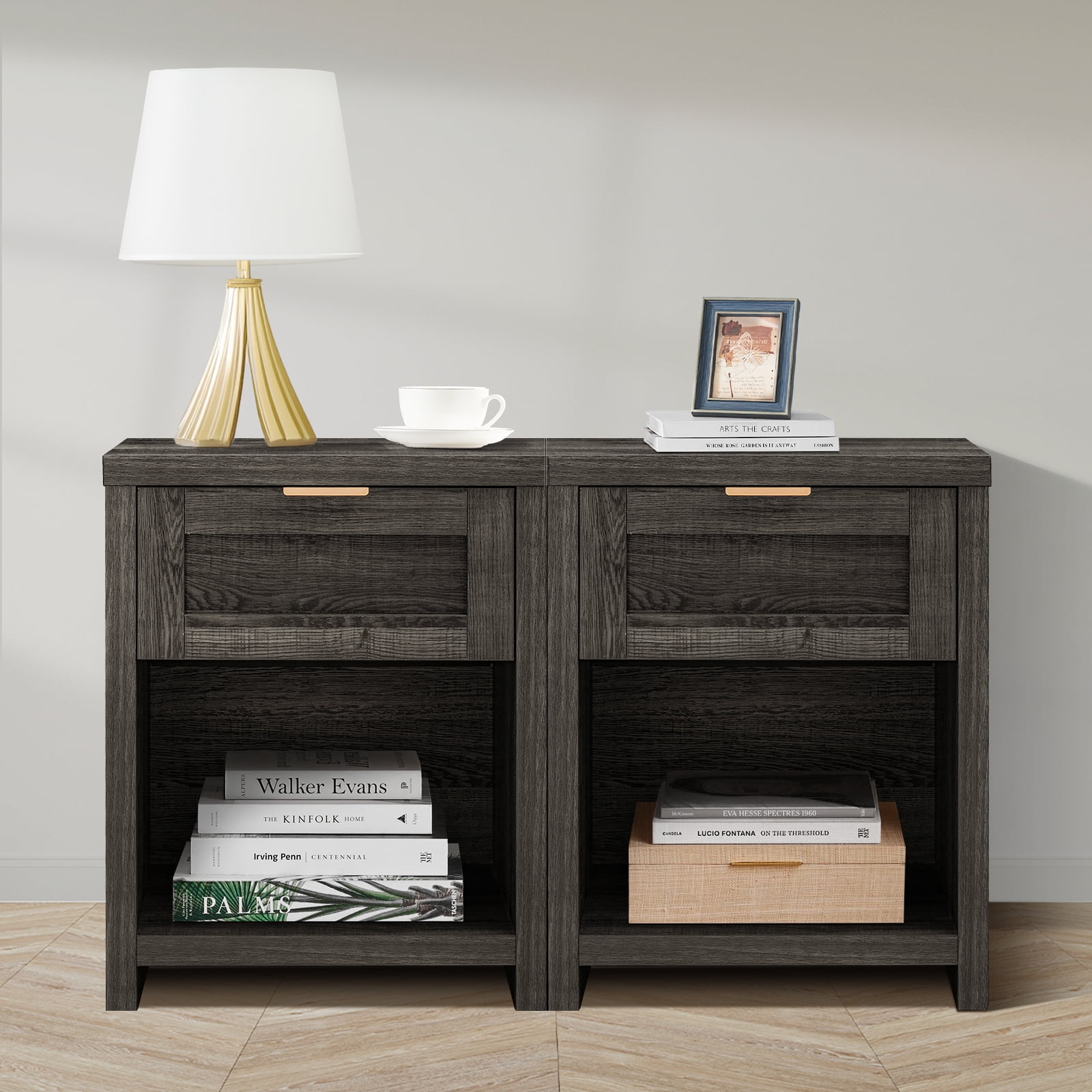 ARKANTOS Nightstand with Drawers Farmhouse Nightstand Set of 2 Charcoal ...
