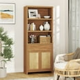 ARKANTOS Rattan 5 Shelf Bookcase with Doors Adjustable Shelf and ...