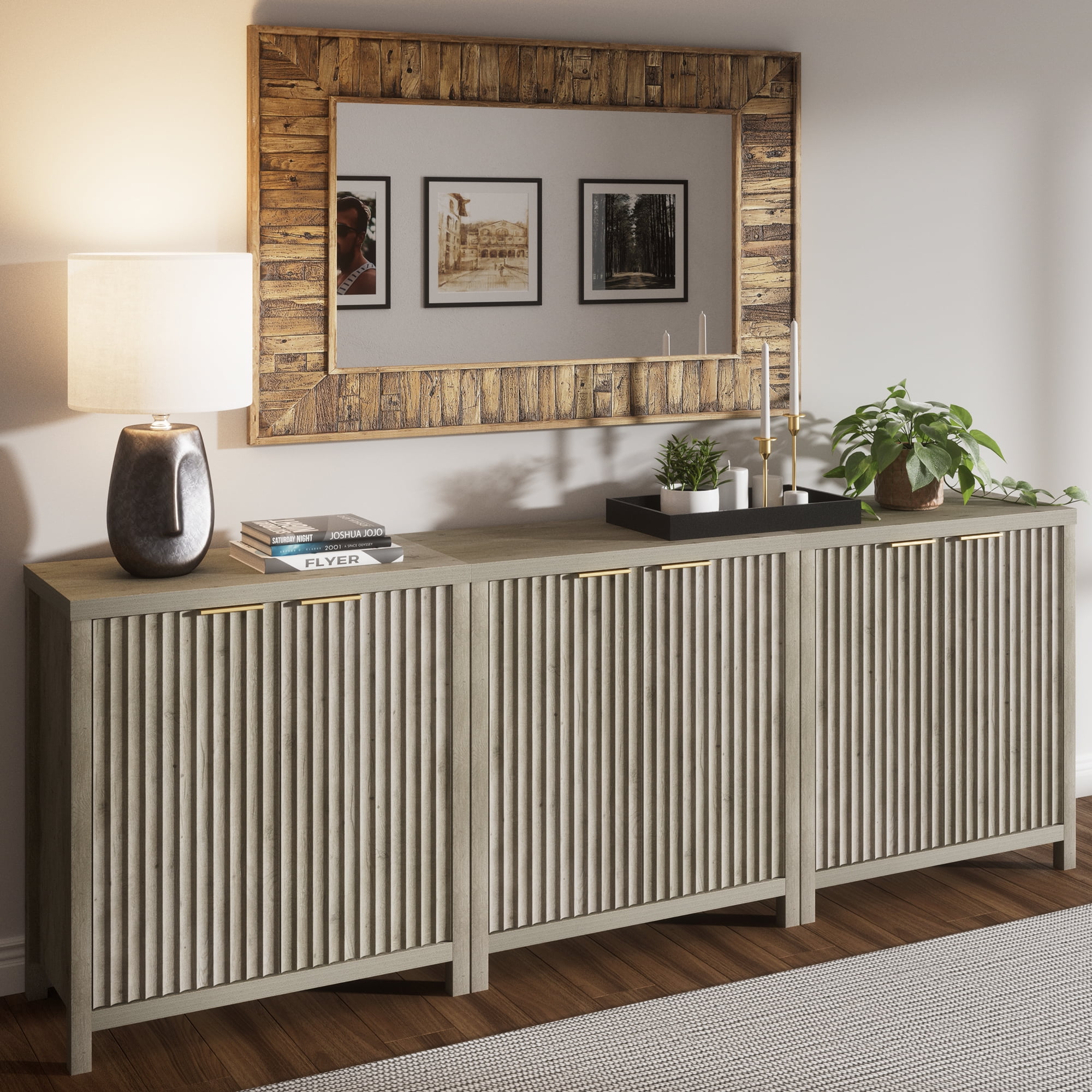 ARKANTOS Sideboard Buffet Cabinet with Fluted Panel Door and Shelf ...