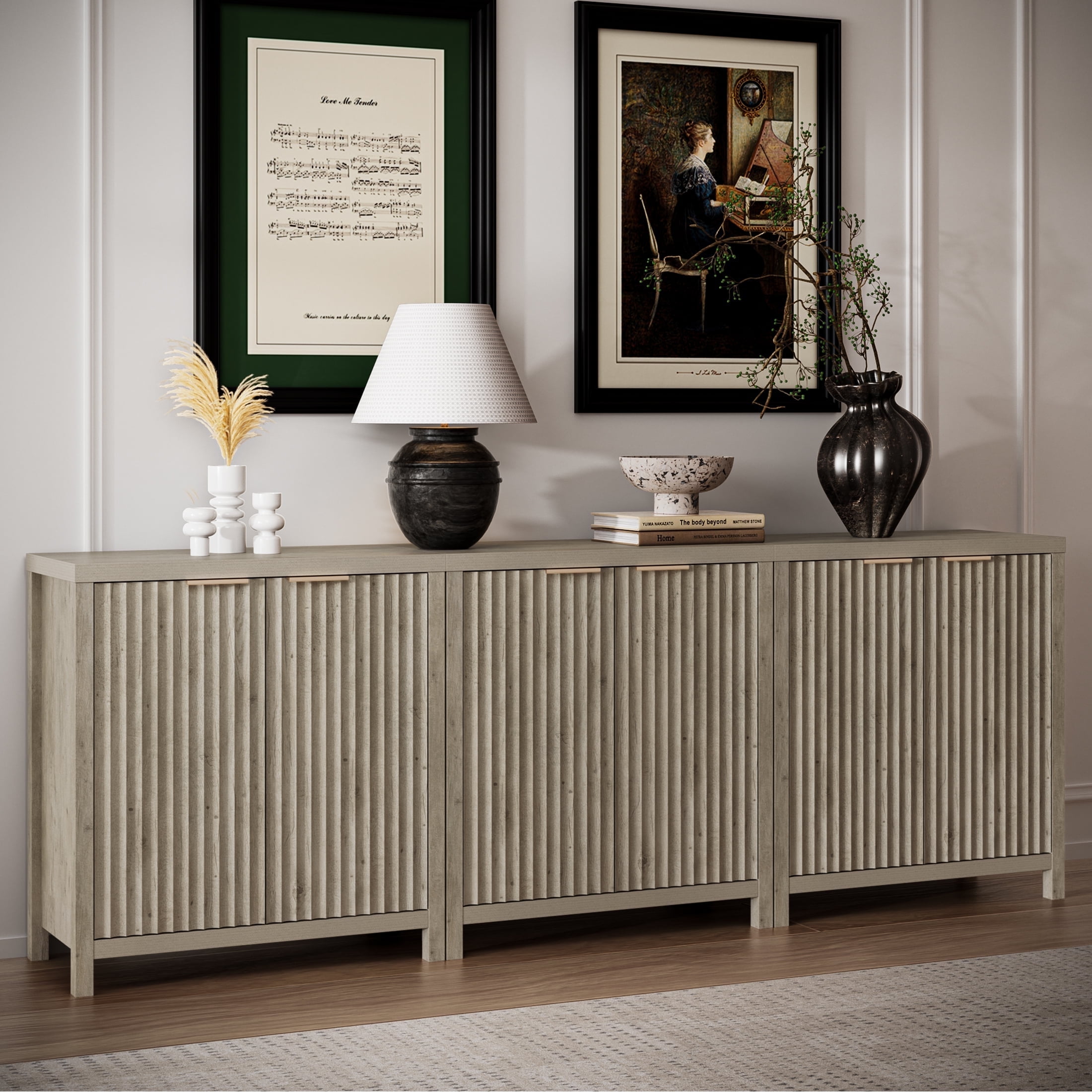 ARKANTOS Sideboard Buffet Cabinet with Fluted Panel Door and Shelf ...