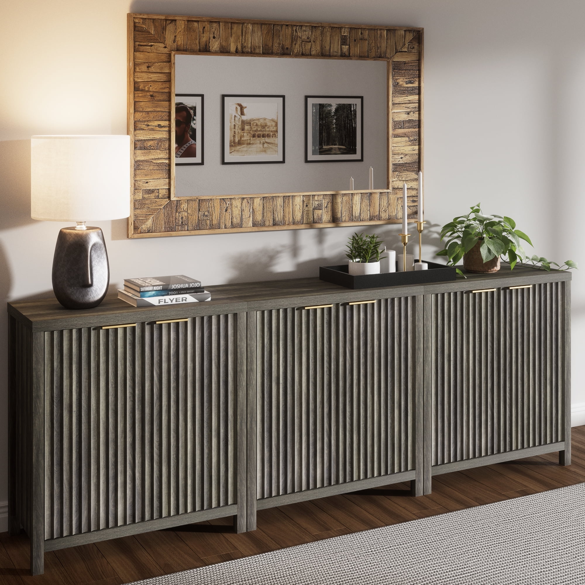 ARKANTOS Sideboard Buffet Cabinet with Fluted Panel Doors and Shelf ...
