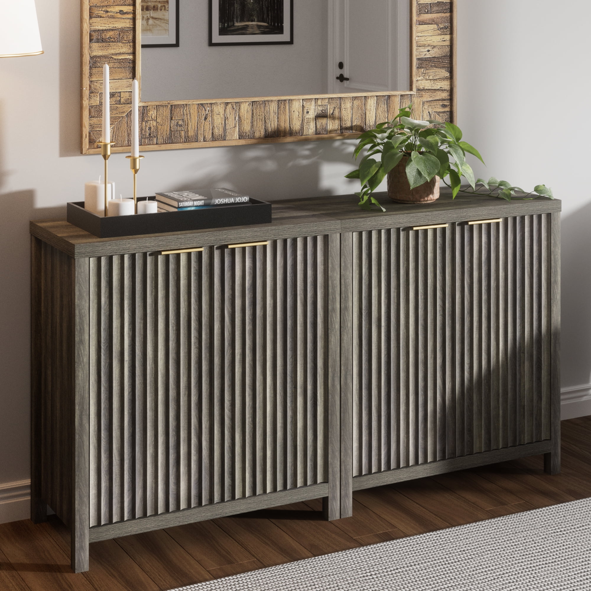 ARKANTOS Sideboard Buffet Cabinet with Fluted Panel Doors and Shelf ...